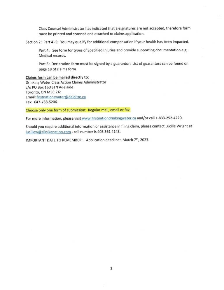 First Nations Drinking Water Settlement - Siksika Nation