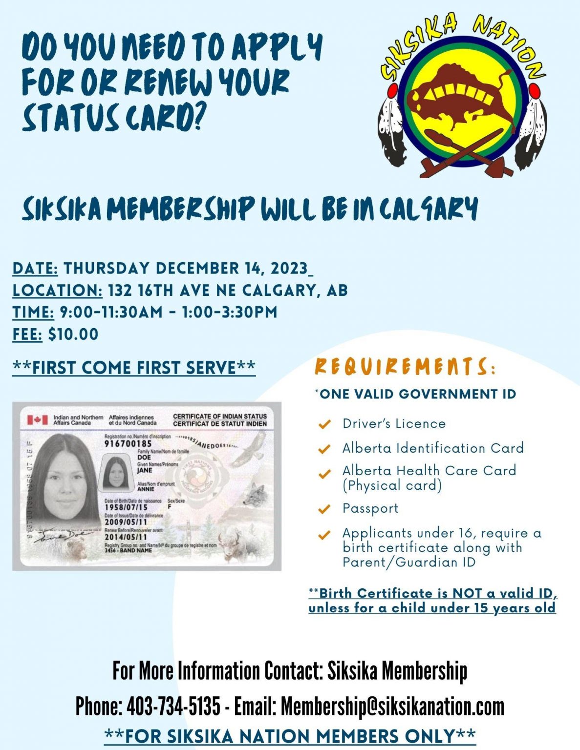 Status Cards for Siksika Nation Members in Calgary - Siksika Nation