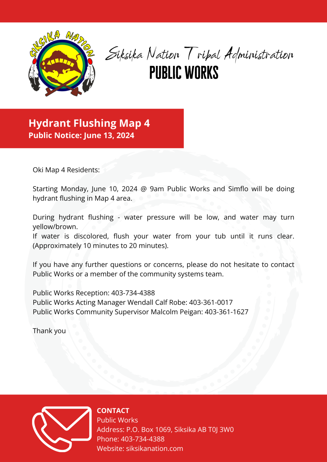 Public Works Update: Hydrant Flushing Map 4 - Siksika Nation