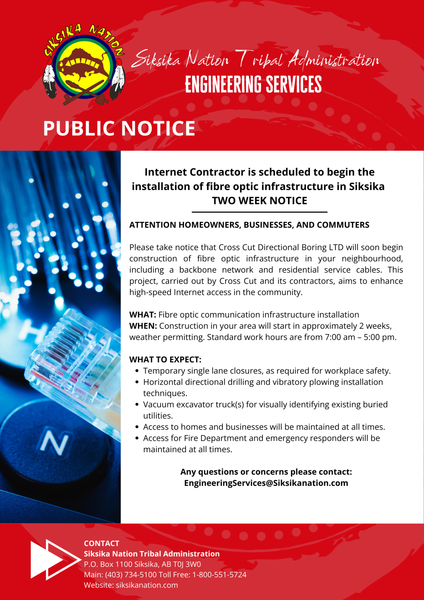 Two Week Notice: Internet Contractor is scheduled to begin installation ...