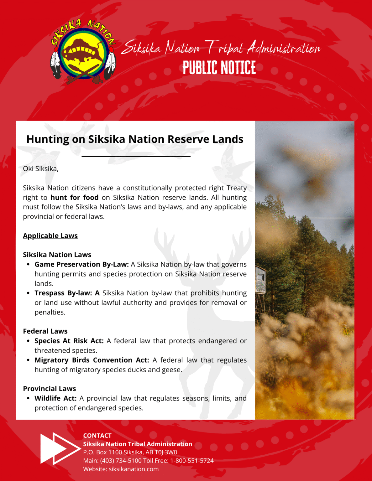 PSA: Hunting on Siksika Nation Reserve Lands - Siksika Nation