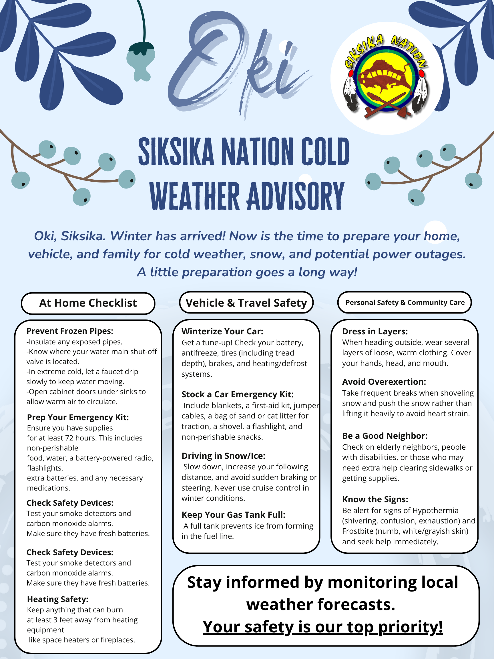 Cold Weather Advisory - Siksika Nation